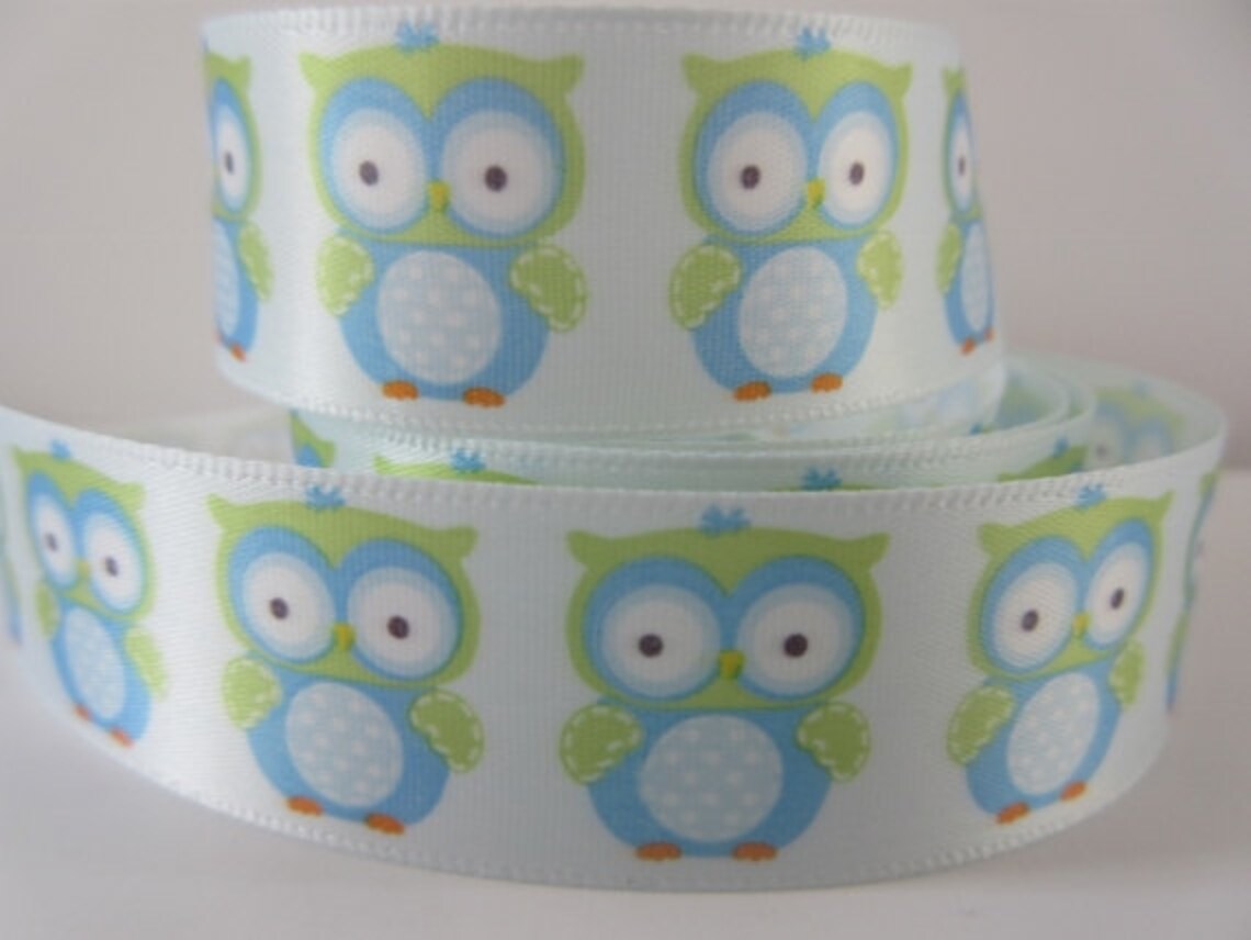 Owl Baby Ribbon 7/8 Inch Wide Blue and White Children - Etsy