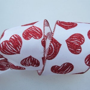 Heart Ribbon Valentines Day Ribbon Red Glitter Hearts Wired 2 1/2" Inch ...