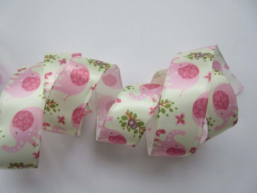Elephant Ribbon Wired 1 1/2" Inch Wide Pink Yellow Owl Baby Shower ...