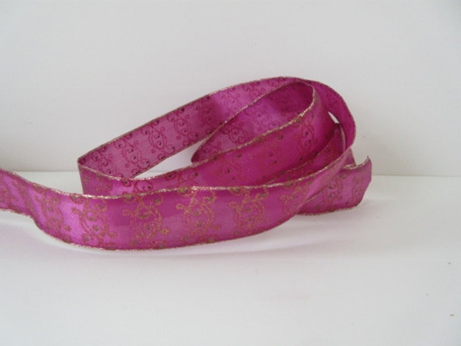 Purple and Gold Ribbon Glitter Metallic Ribbon Wired 1 | Etsy