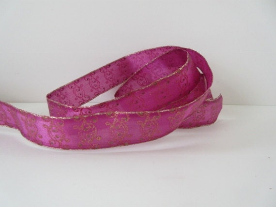 Purple and Gold Ribbon Glitter Metallic Ribbon Wired 1 | Etsy