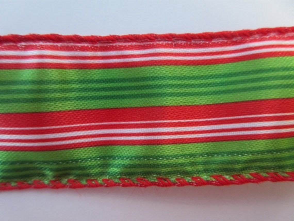 Red and Green Christmas Ribbon Stripe Wired 1 1/2 Inch - Etsy