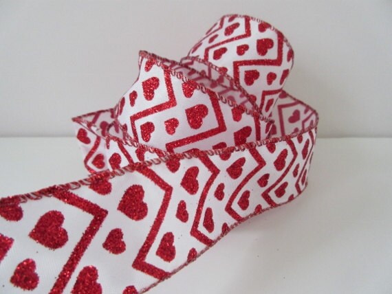 Valentines Day Ribbon Red Hearts Glitter Hearts Wired 1 | Etsy