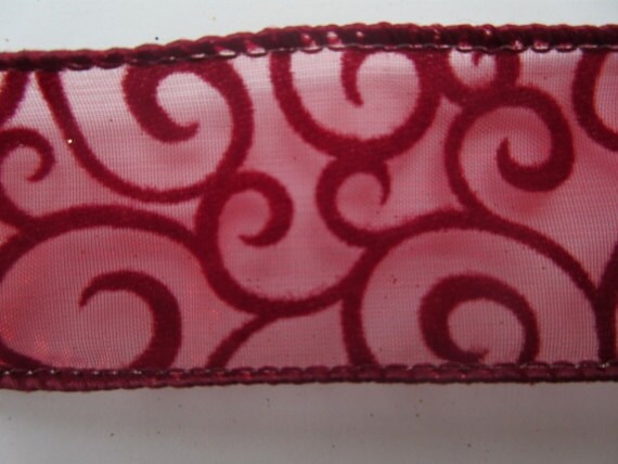 Red Sheer Ribbon With Velvet Scroll Wired 1 1/2 Inch | Etsy