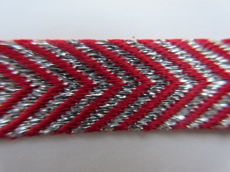 Red Chevron Ribbon 1/2 Inch Wide Silver Metallic Ribbon | Etsy