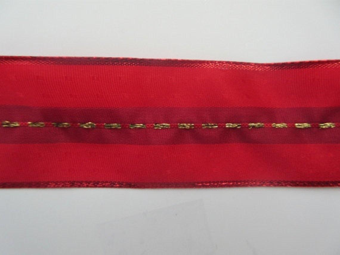 Red Ribbon Metallic Ribbon Holiday Wired Ribbon 1 1/2 - Etsy