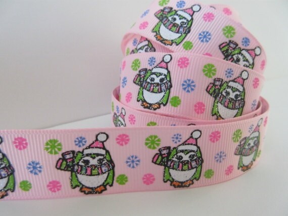 Pink Owl Christmas Ribbon 7/8 Inch Wide Snowflake Green - Etsy