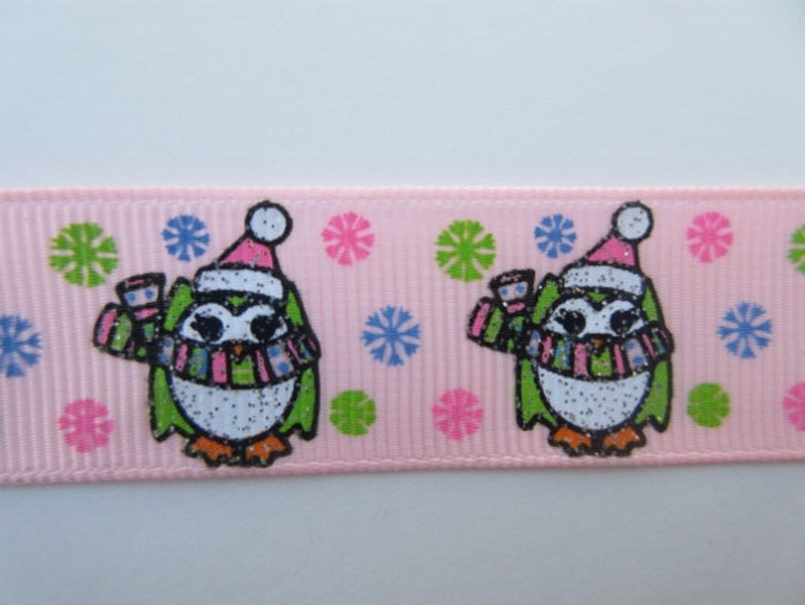 Pink Owl Christmas Ribbon 7/8 Inch Wide Snowflake Green - Etsy
