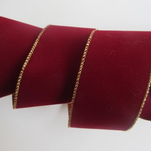 Red Velvet Ribbon Wired 2 1/2 Inch Wide Gold Edges - Etsy