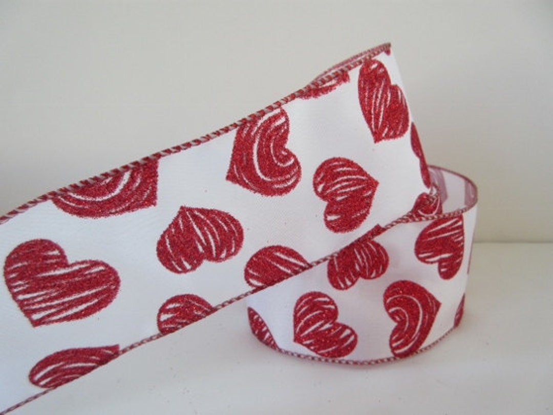 Heart Ribbon Valentines Day Ribbon Red Glitter Hearts Wired 2 1/2" Inch ...