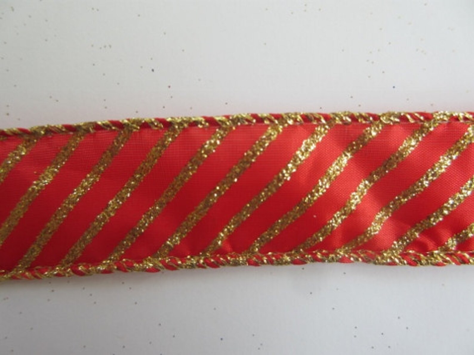 Red Christmas Ribbon with Gold Glitter Wired 1 1/2 inch | Etsy