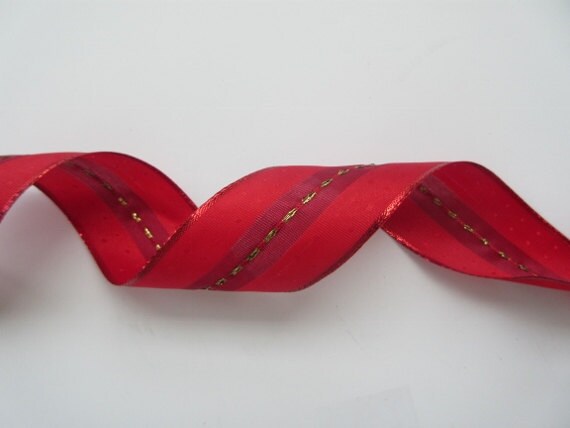 Red Ribbon Metallic Ribbon Holiday Wired Ribbon 1 1/2 - Etsy