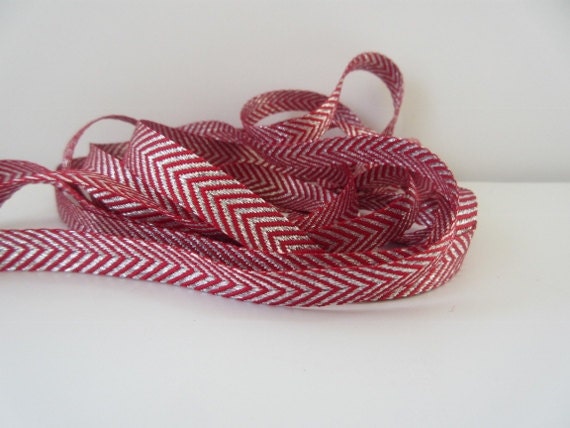 Red Chevron Ribbon 1/2 inch wide Silver Metallic Ribbon | Etsy