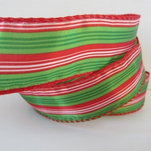 Red and Green Christmas Ribbon Stripe Wired 1 1/2" Inch Wide Holiday ...