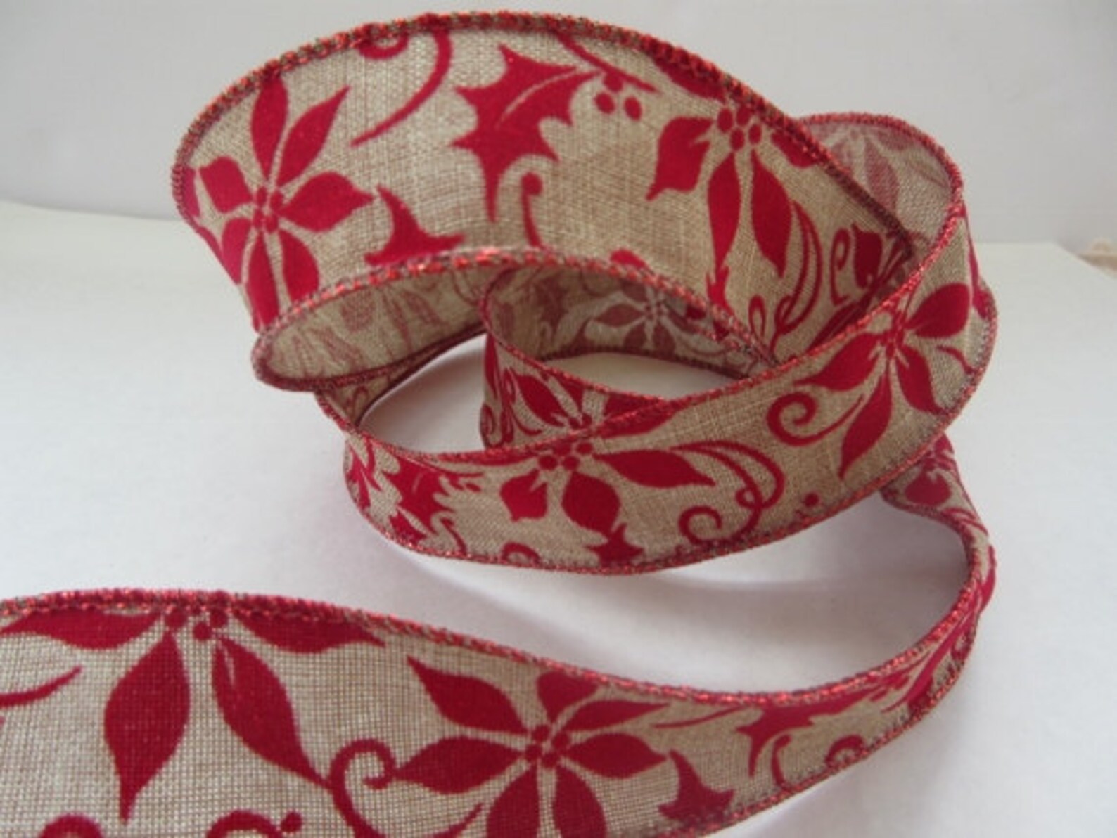 Red Flowers Ribbon Glitter Holiday Wired Ribbon 1 1/2 - Etsy