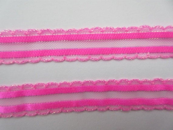 Hot Pink Ribbon Semi Sheer Pink Ribbon 5/8 inch narrow | Etsy