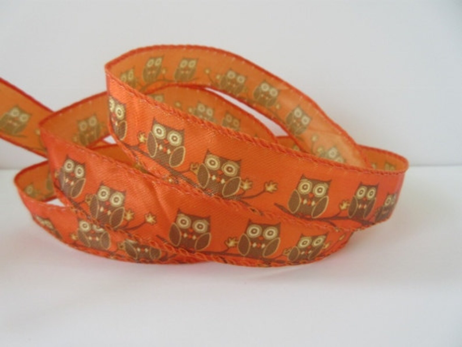 Owl Ribbon Wired 7/8 Inch Wide Orange Ribbon Brown Fall - Etsy