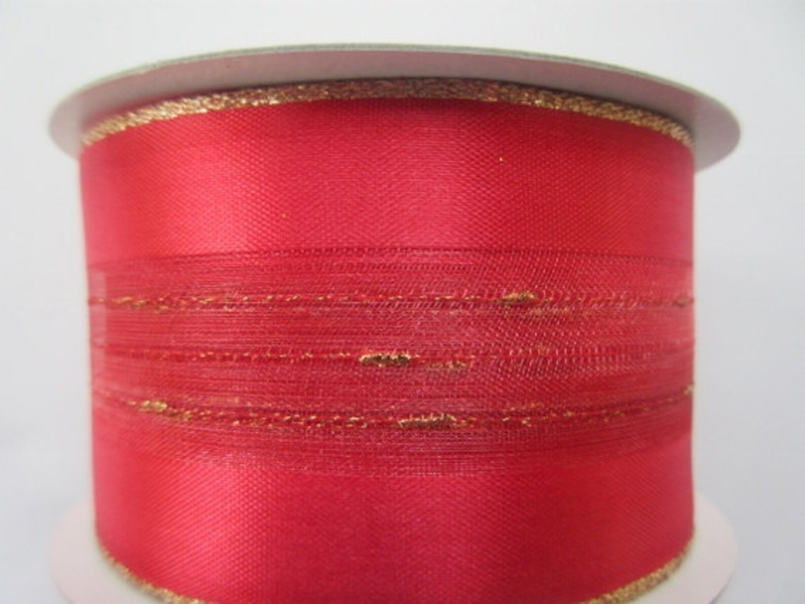 Red Semi Sheer Ribbon Gold Glitter Holiday Wired Ribbon | Etsy