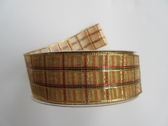 Gold Sheer Ribbon Red Green Metallic Ribbon Glitter Holiday - Etsy