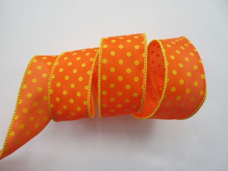 Orange Ribbon with Yellow Dots Wired 1 1/2 inch wide | Etsy
