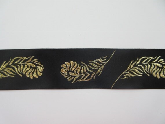 Gold Feather Ribbon 1 1/2 inch wide Holiday Ribbon | Etsy