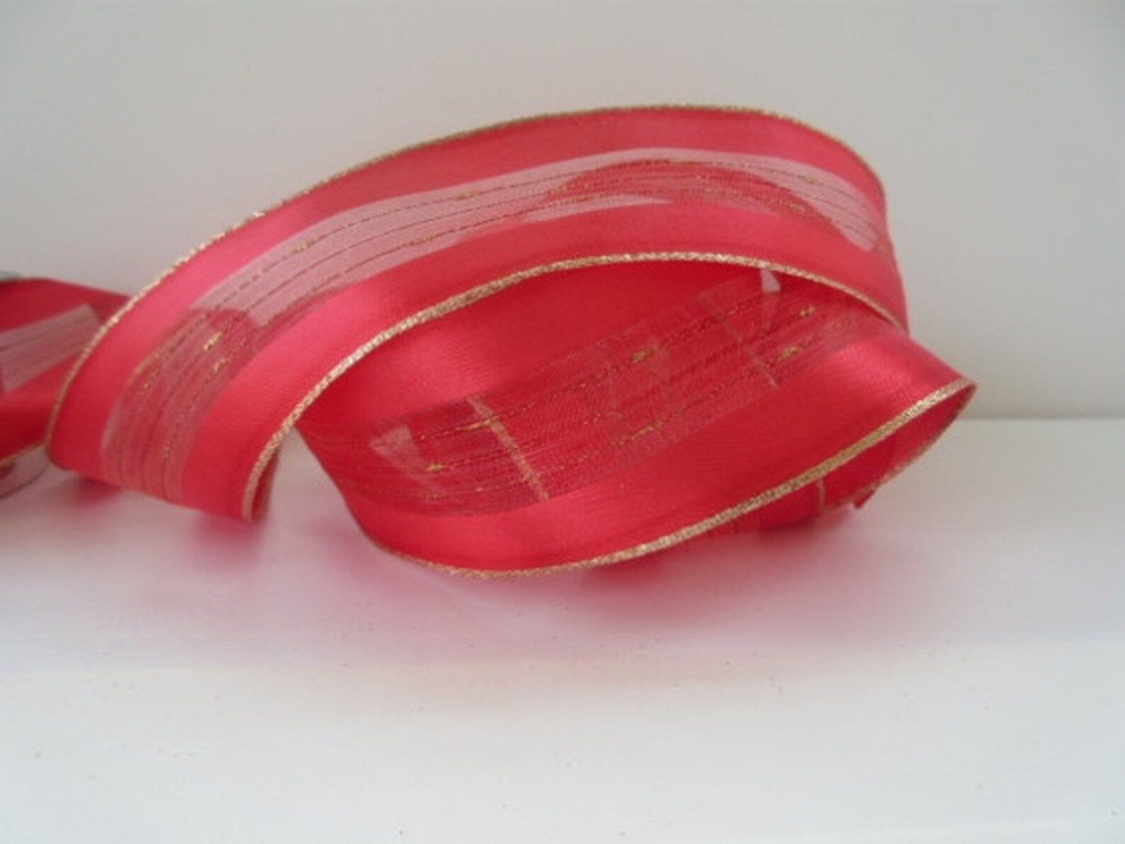 Red Semi Sheer Ribbon Gold Glitter Holiday Wired Ribbon | Etsy