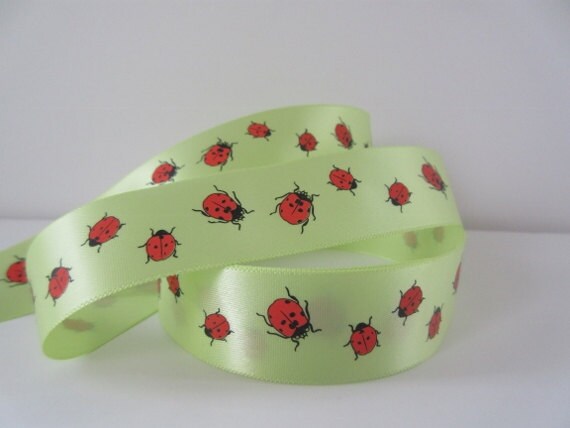 Ladybug Ribbon Green 1 inch wide Birthday Party Gift | Etsy