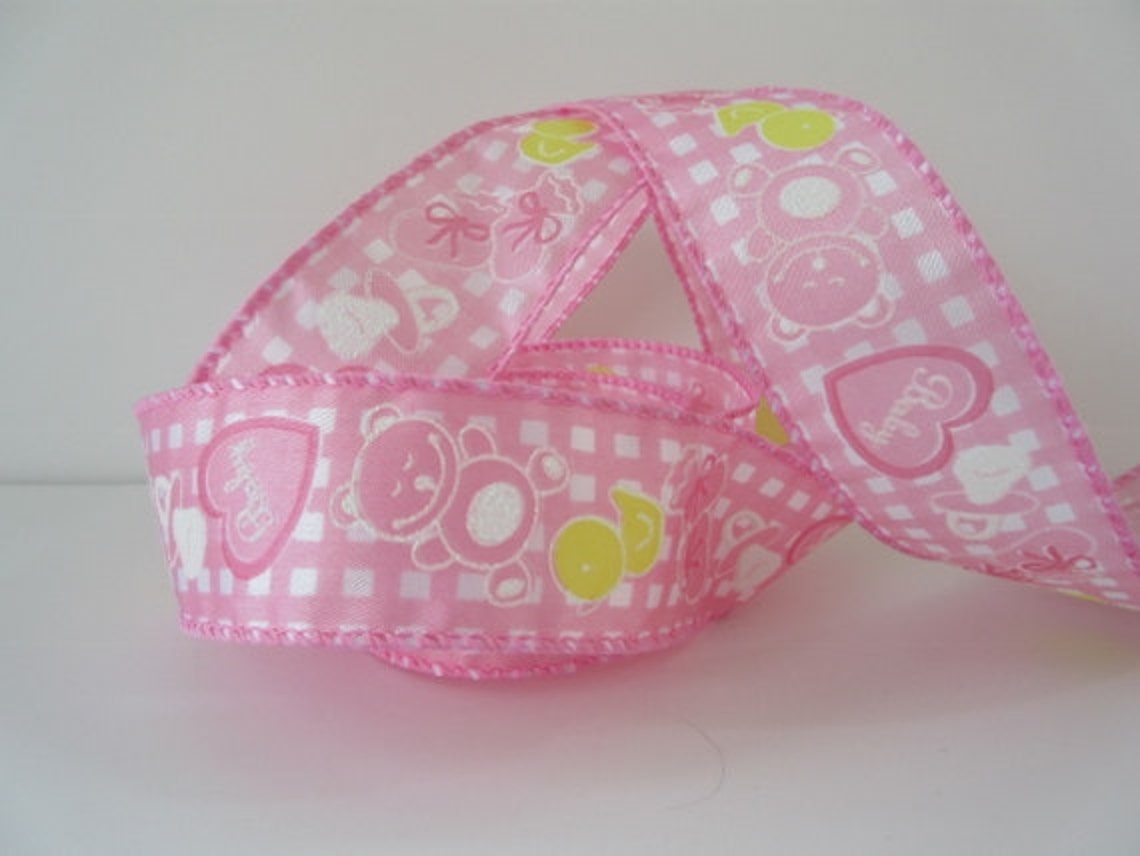 Pink Baby Ribbon Wired 1 1/2 Inch Wide Duck Heart Bear - Etsy