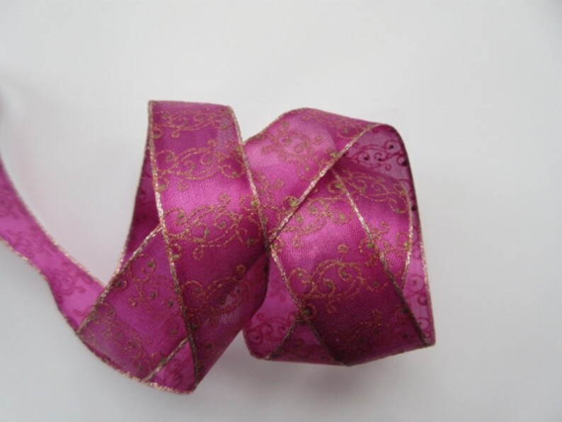Purple and Gold Ribbon Glitter Metallic Ribbon Wired 1 | Etsy