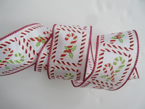 Candy Cane Ribbon White Christmas Ribbon by the Yard 2 - Etsy