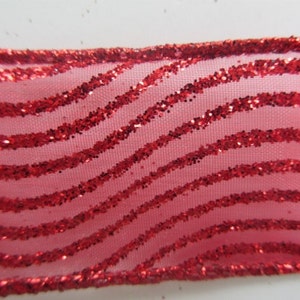Red Glitter Ribbon by the Yard Wired 1 1/2" Inch Wide Glitter Ribbon ...