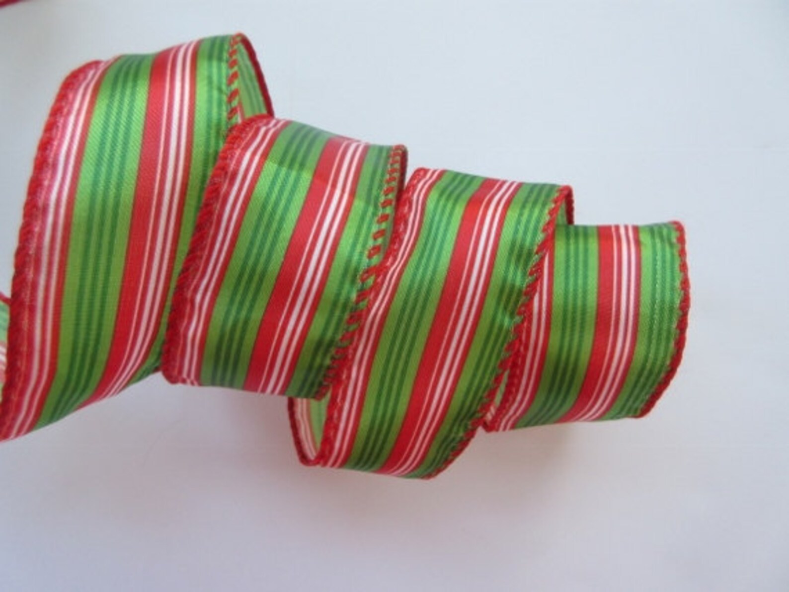 Red and Green Christmas Ribbon Stripe Wired 1 1/2 Inch - Etsy
