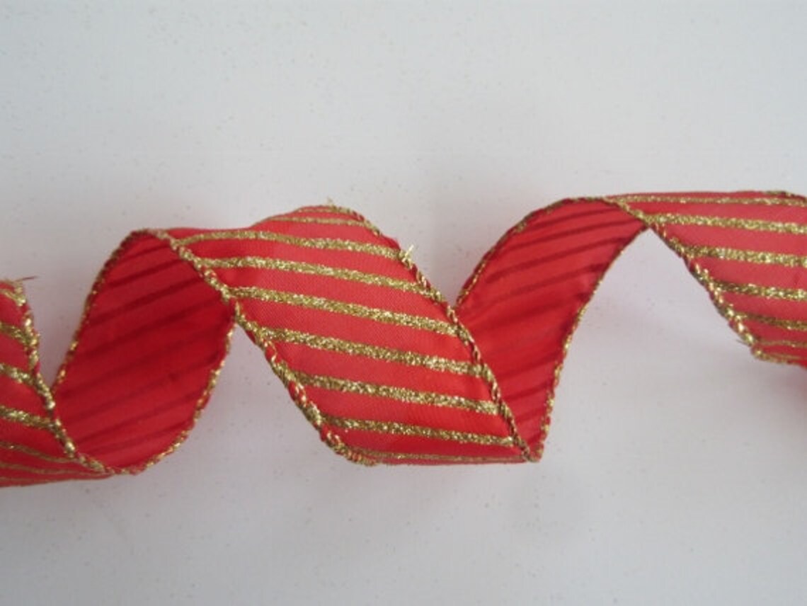 Red Christmas Ribbon with Gold Glitter Wired 1 1/2 inch | Etsy