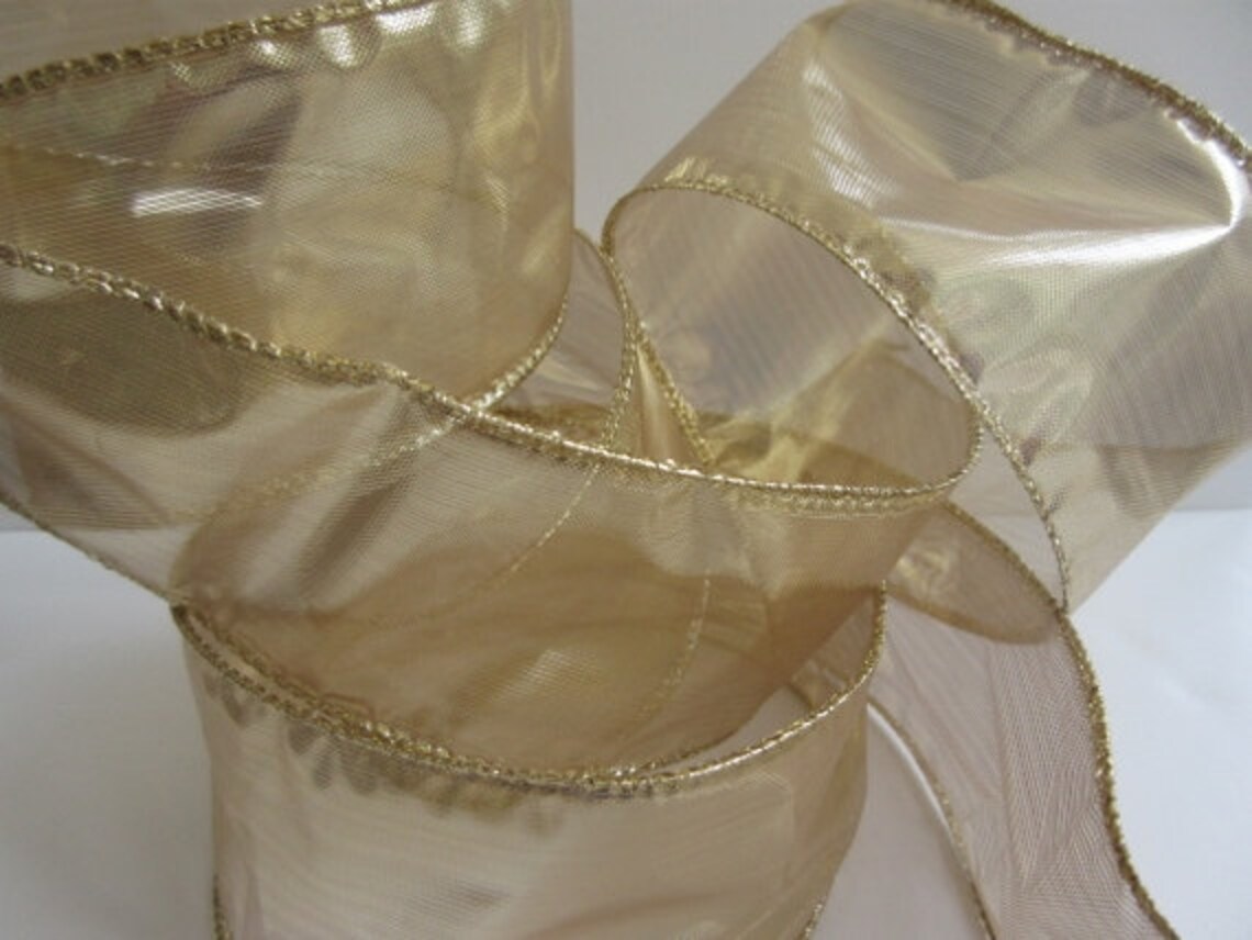 Gold Metallic Ribbon Holiday Wired Ribbon 2 1/2 Inch | Etsy