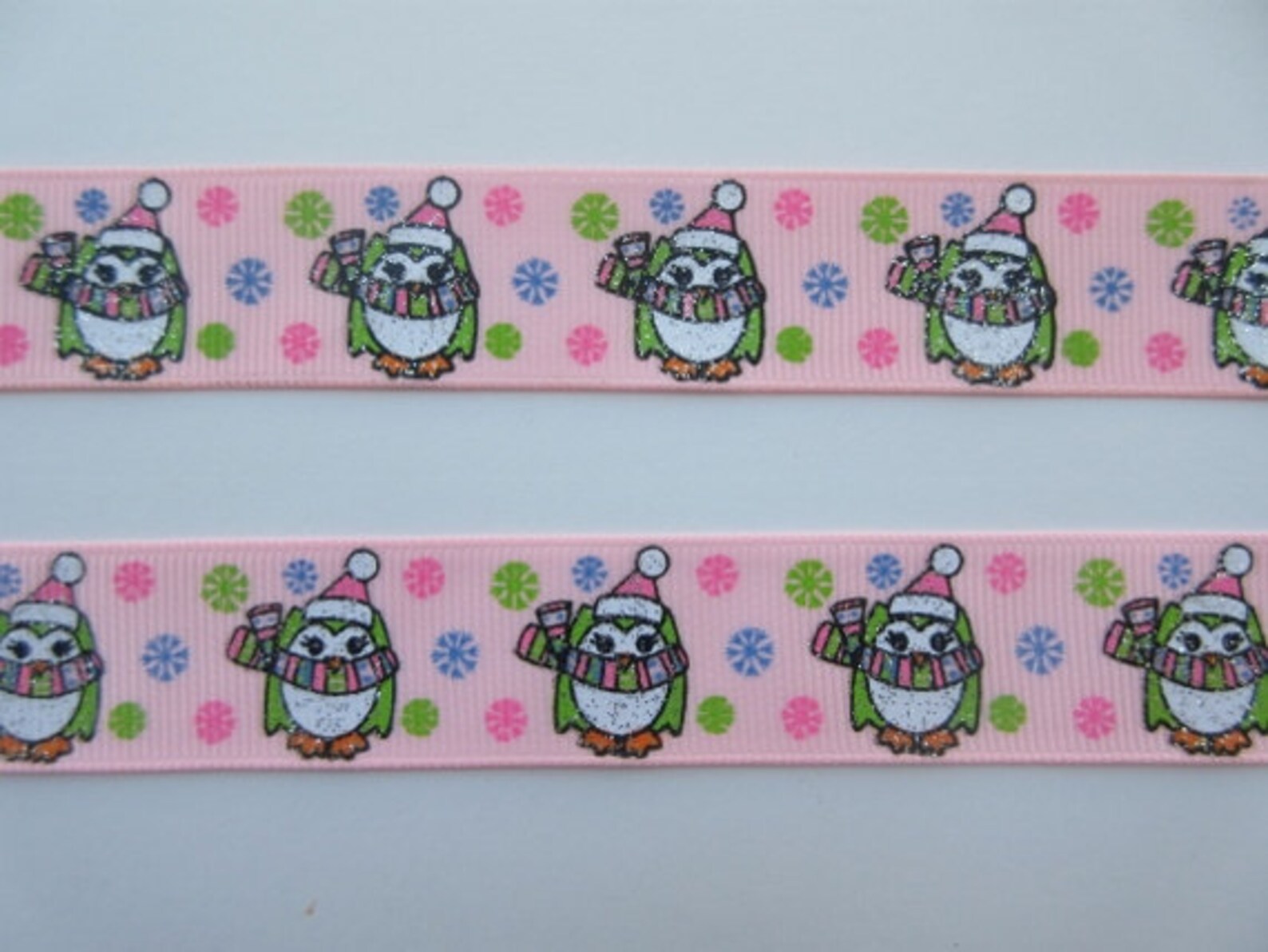 Pink Owl Christmas Ribbon 7/8 Inch Wide Snowflake Green - Etsy