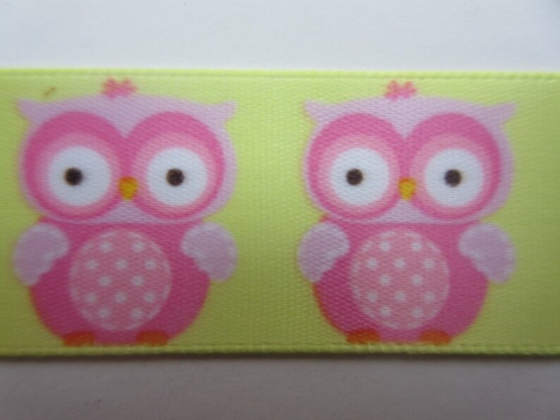 Owl Baby Ribbon 7/8 Inch Wide Pink and Yellow Children - Etsy