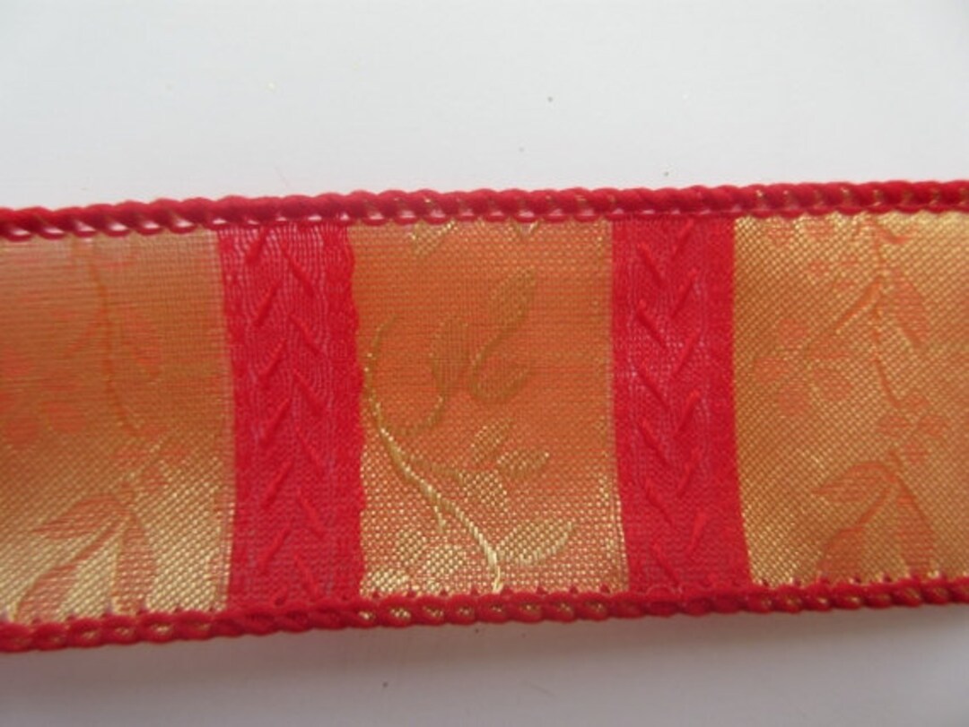 Christmas Wired Ribbon 1 1/2" Inch Wide Holiday Ribbon Red Orange Gold ...