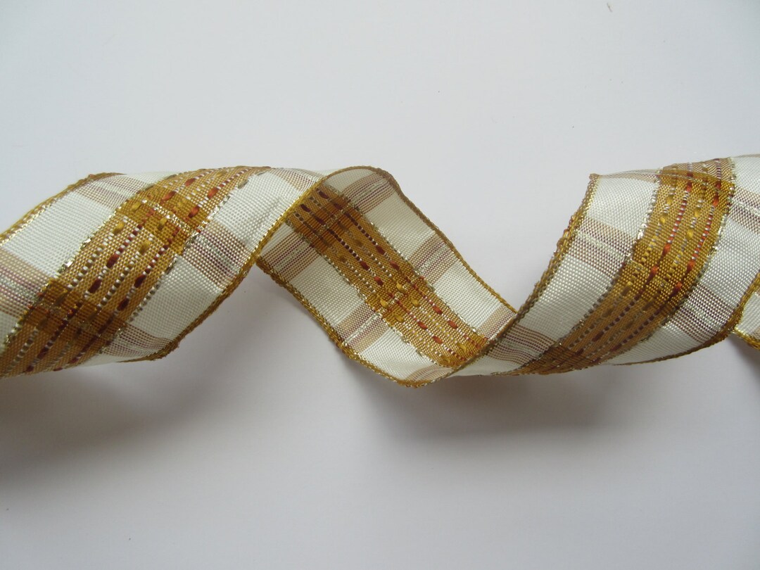 Striped Brown Tan Beige Ribbon Fall Wired Ribbon 1 1/2" Inch Wide ...