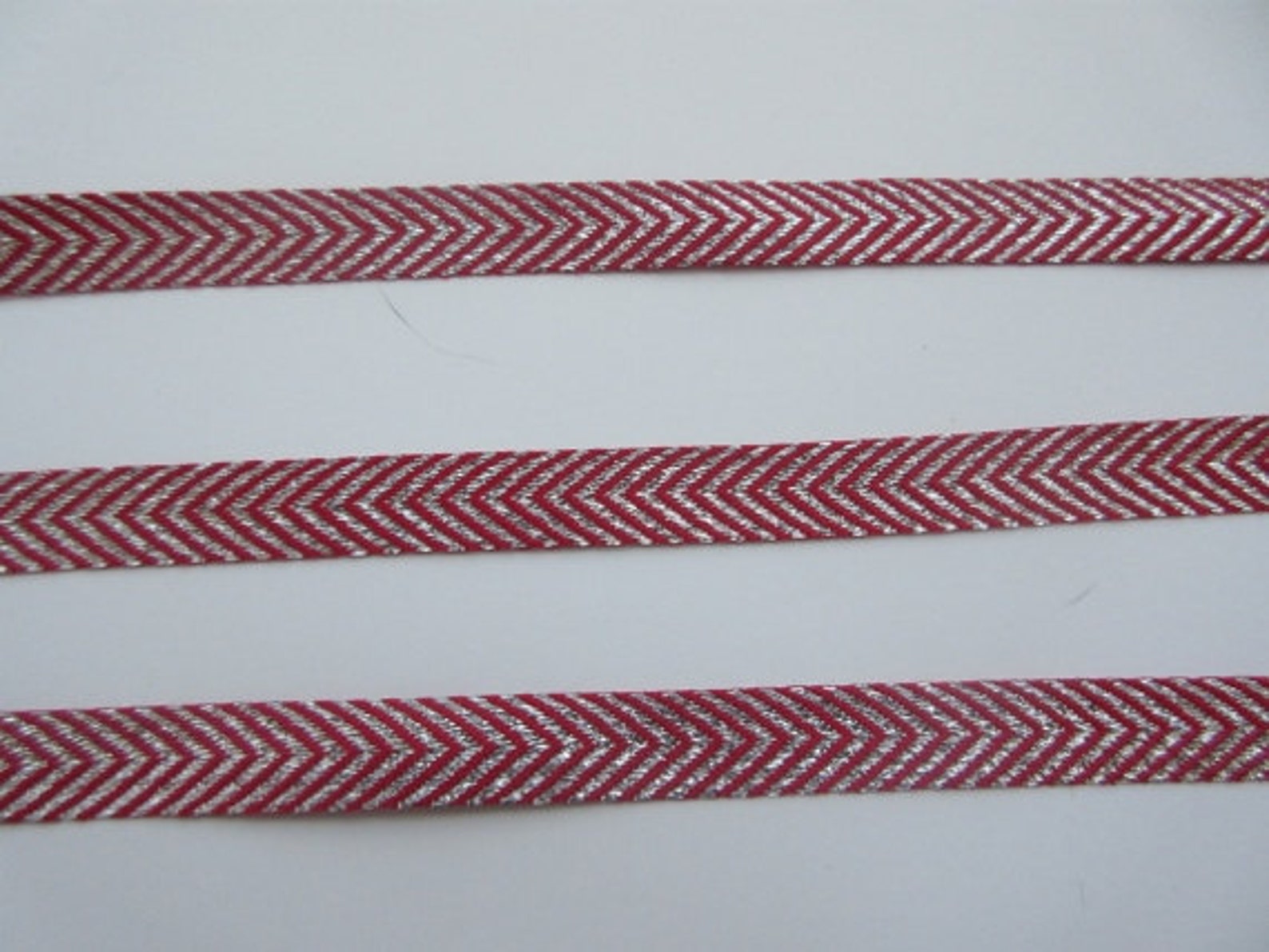 Red Chevron Ribbon 1/2 inch wide Silver Metallic Ribbon | Etsy