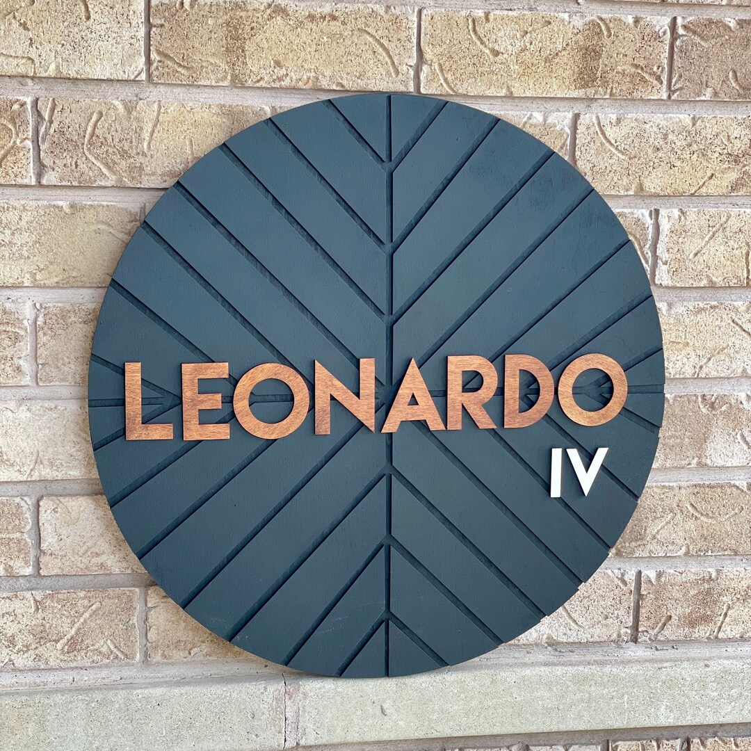 Herringbone Round Wood Name Sign: 3D Nursery Decor - Etsy