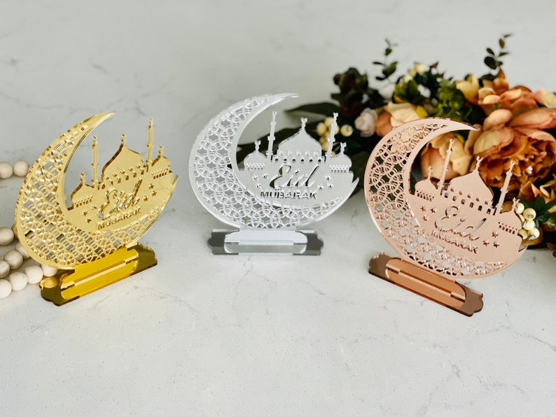 Eid Mubarak Sign Mirror Acrylic Moon and Mosque Decoration - Etsy