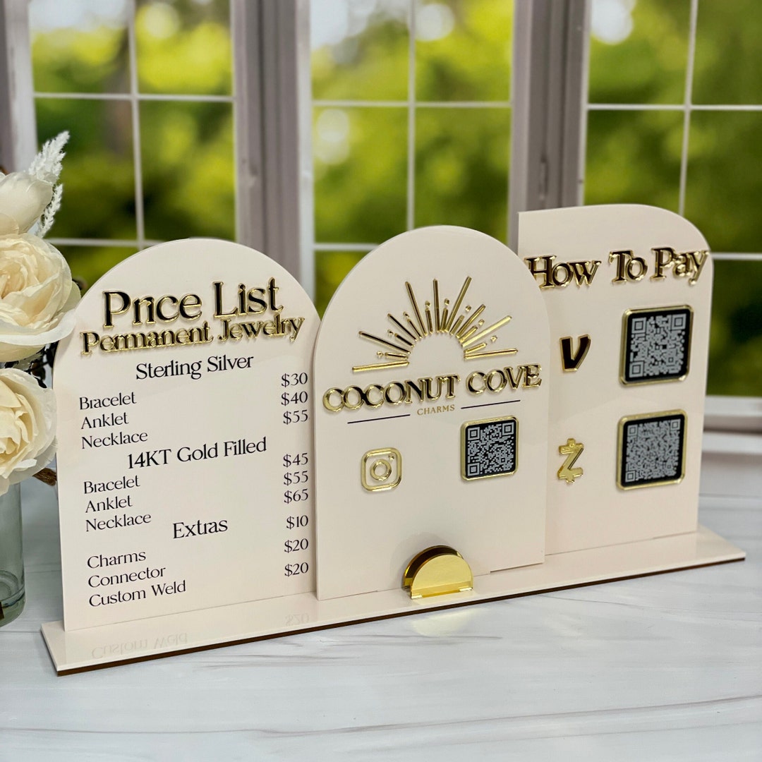 Multi Panel QR Code Sign, Permanent Jewelry Pricing Sign, Triple ...