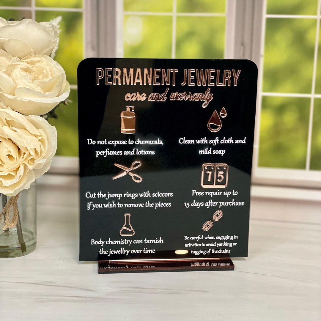 Permanent Jewelry Care & Warranty Sign, Acrylic Display for Permanent ...