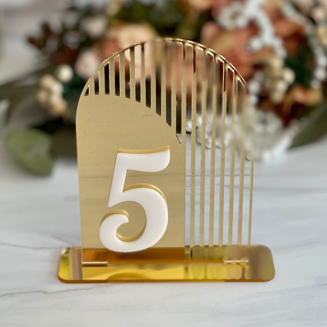 Gold Mirror Acrylic Arch Table Numbers: Mid-century Modern Wedding ...