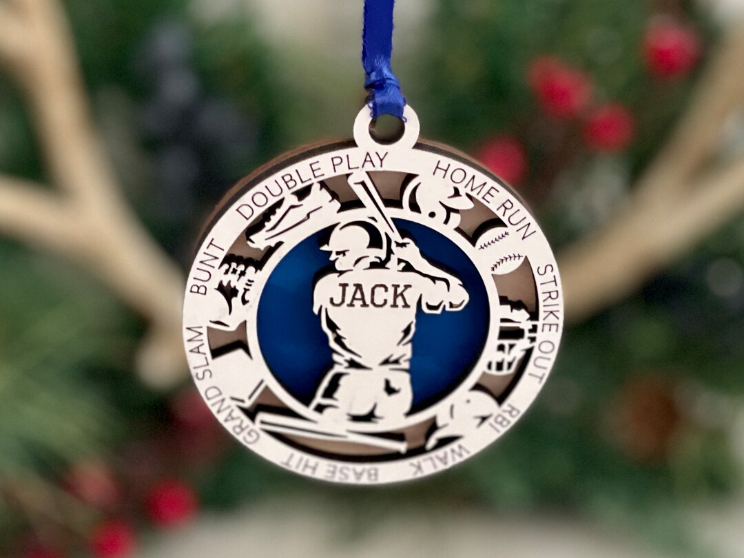 Personalized Baseball Ornament, Engraved Wooden Baseball Player ...