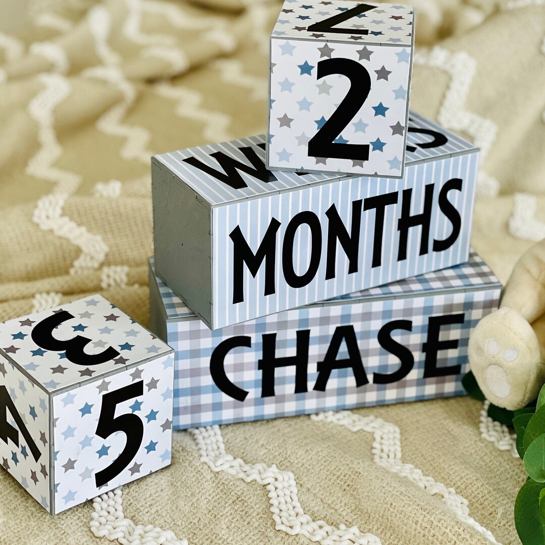 Baby Monthly Milestone Blocks, Baby Age Blocks Personalised With Name ...