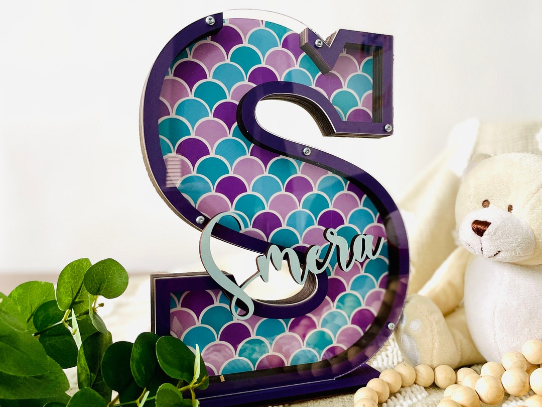 Personalized Letter Piggy Bank, Letter Bank With Custom Background ...