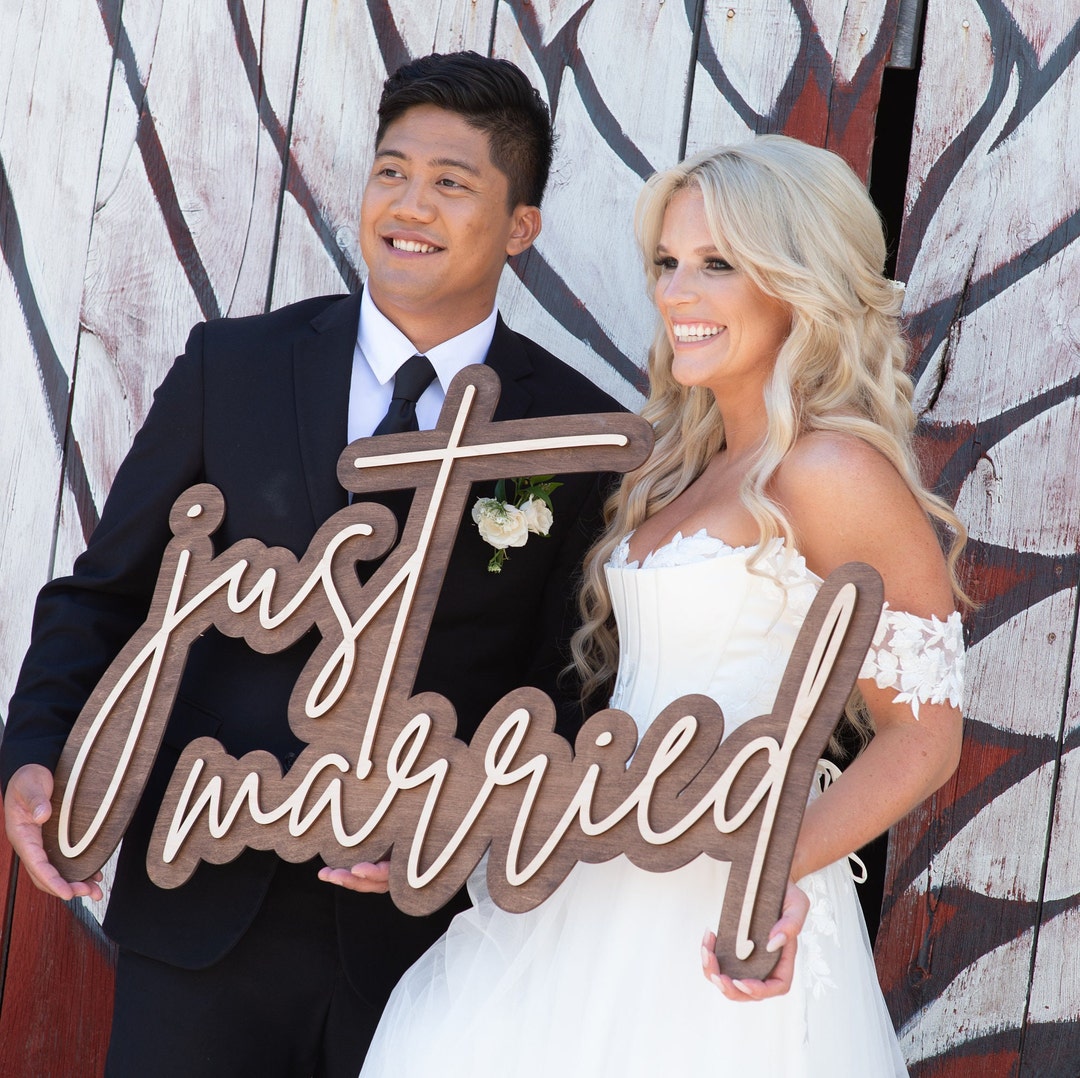 Just Married Wood Sign, Wedding Signs, Laser Cut Name, Wedding Prop ...