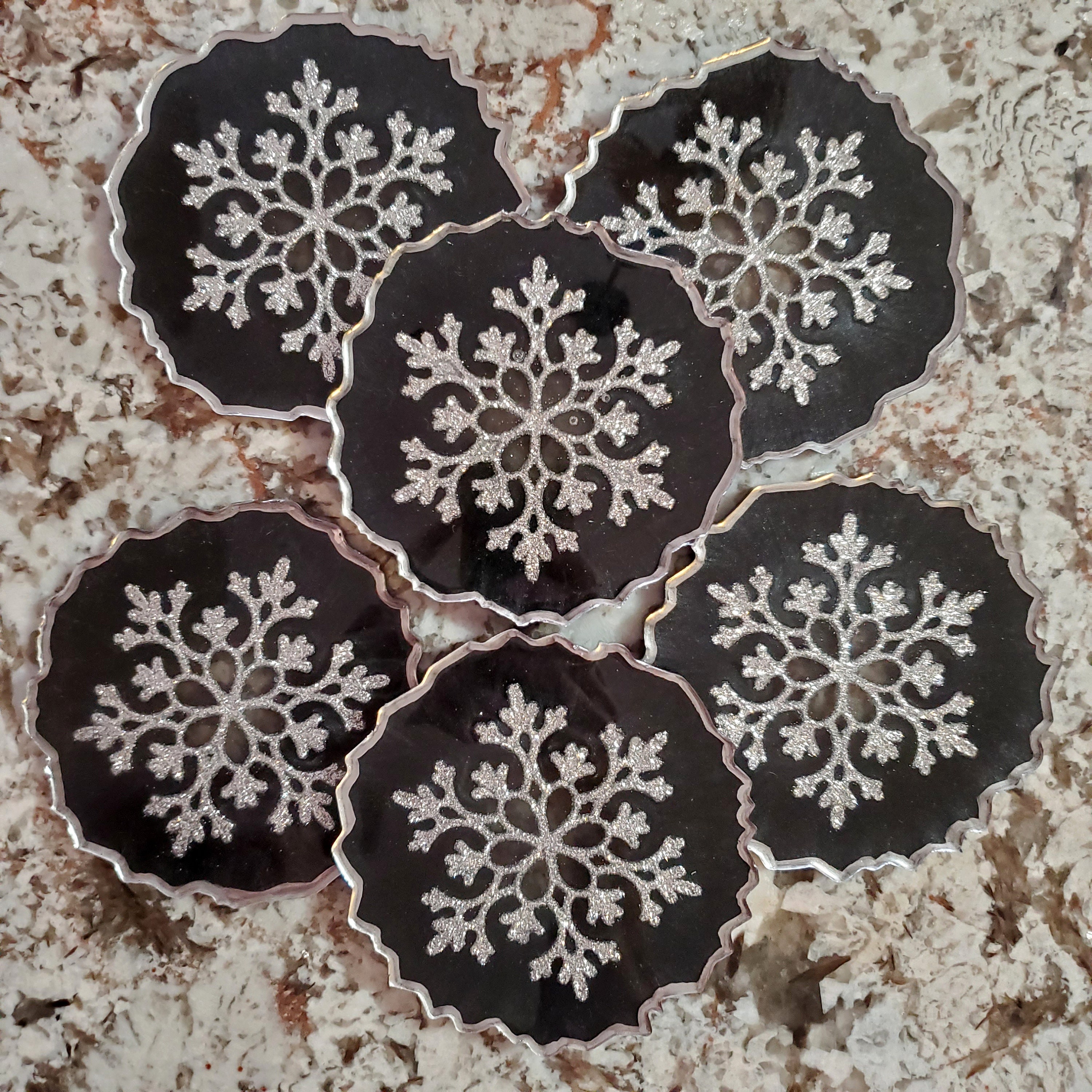 Custom (made to Order) Snowflake Resin Tiles With Shimmer and Silver ...