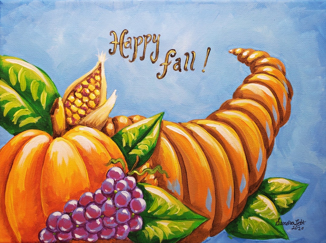 Cornucopia 12"x9" Acrylic Painting on Canvas - Etsy